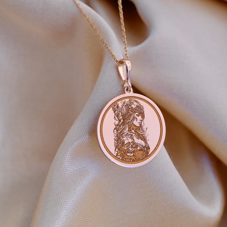 14K Solid Gold - Warrior Woman Pendant, Shield Maiden Inspired ...