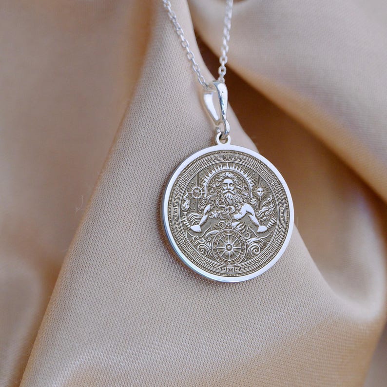 Gold Hyperion Medallion Necklace, Greek Sun God Pendant, Engraved ...