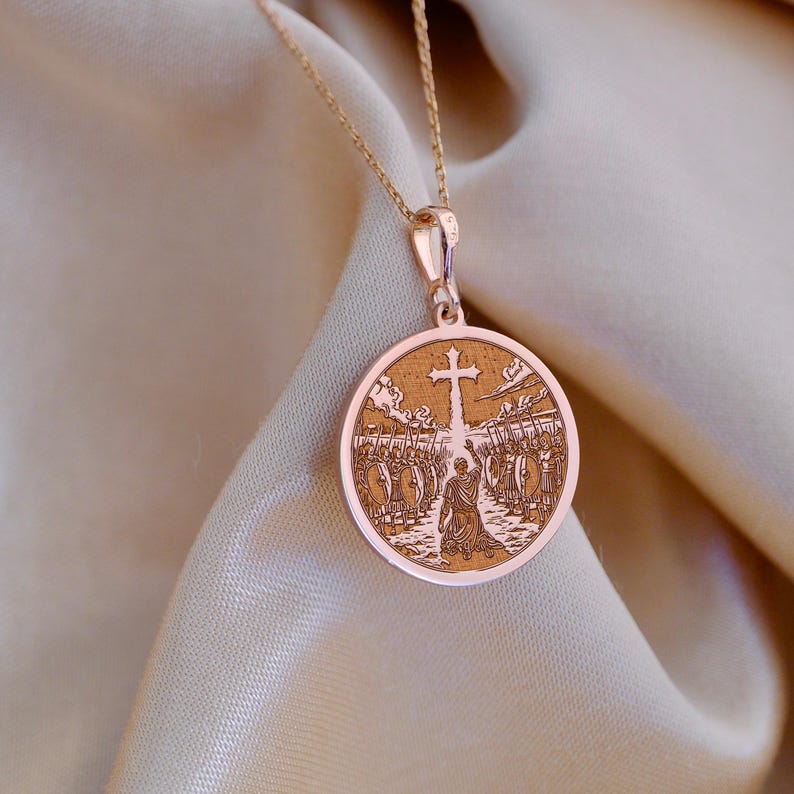 14K Solid Gold - Constantine Cross Pendant: Christian Symbol of Faith ...