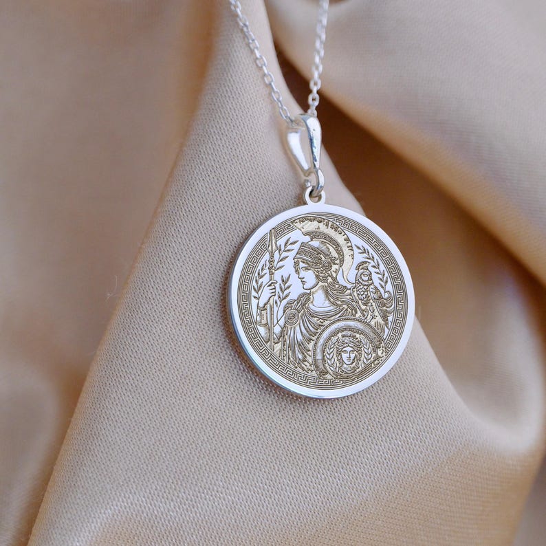 14K Gold Athena Necklace - Greek Goddess Pendant, Wisdom Jewelry - Etsy