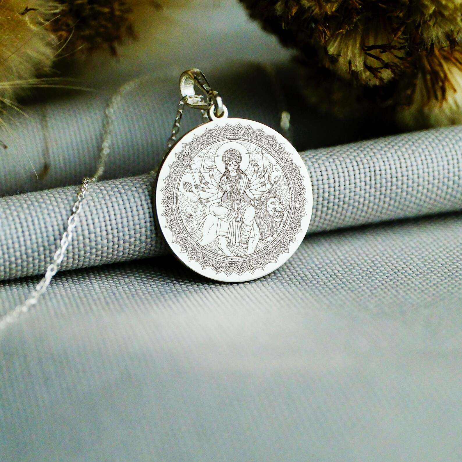 Durga Necklace – Hindu Goddess Pendant, 14K Gold, Silver, Plated ...