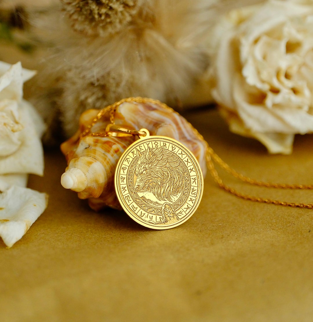 14K Solid Gold - Runic Wolf Necklace: Sterling Silver Norse Viking ...