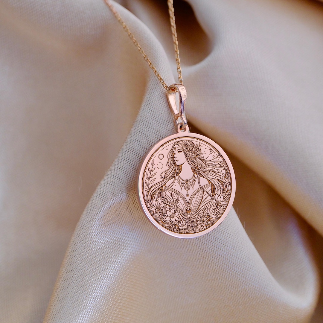 14K Solid Gold - Freya Viking Necklace - Norse Goddess Symbol Pendant ...