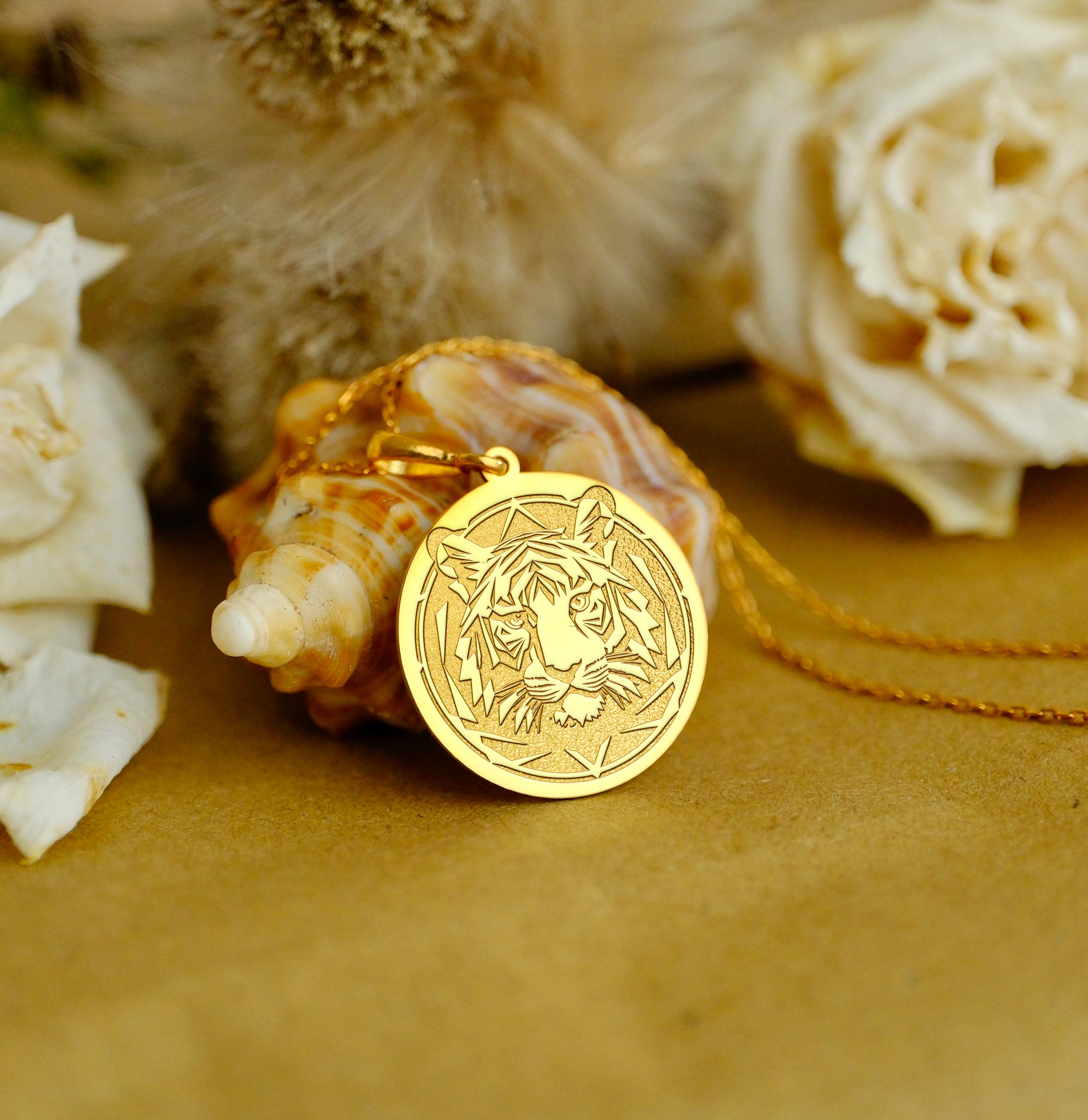 14K Solid Gold - Tiger Pendant Necklace: Gold or Silver, Fierce Animal ...