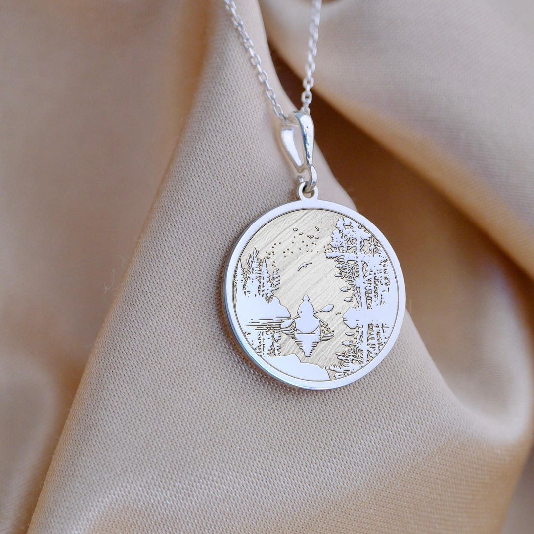 Rowing Boat Pendant: Forest River Necklace, Outdoorsman Gift - Etsy