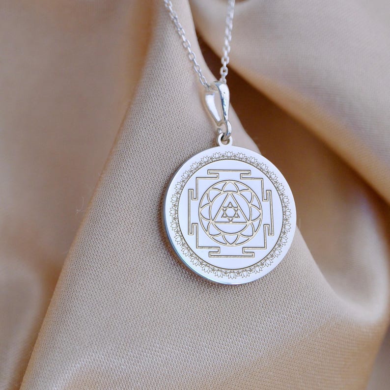 14K Solid Gold - Ganesha Yantra Necklace - Hindu Amulet for Wisdom and ...