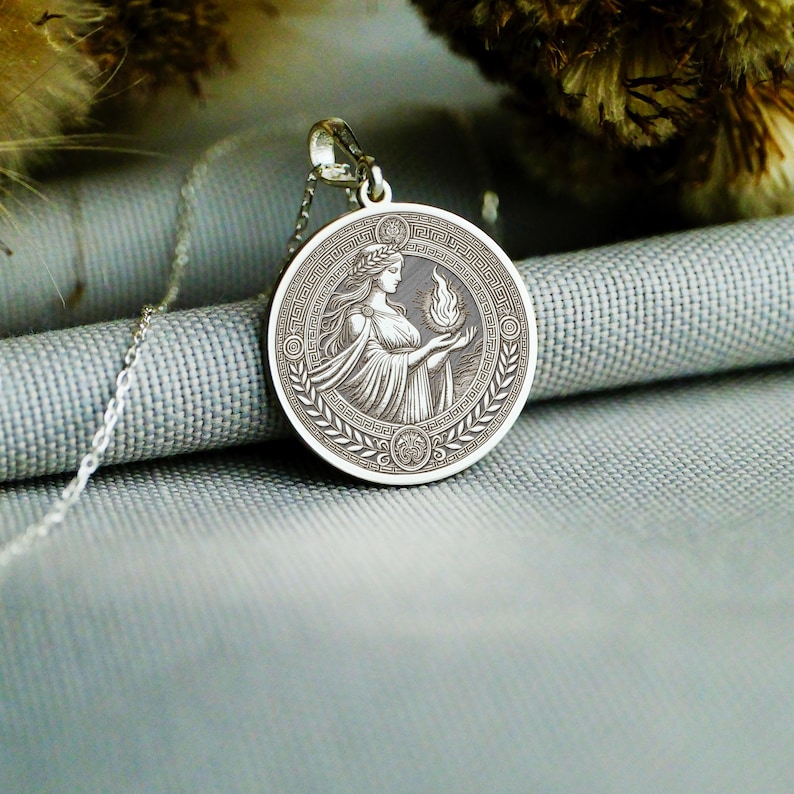 14K Solid Gold Hestia Necklace - Greek Goddess Pendant, Custom ...