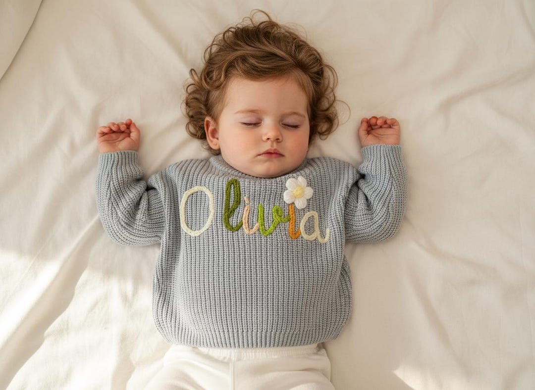 Personalized Baby Sweater With Embroidered Monogram, Custom Chunky Knit ...