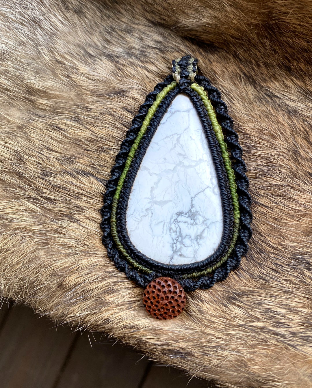 Micro Macrame Howlite Jasper Protea Pod Necklace Pendant - Flower of ...