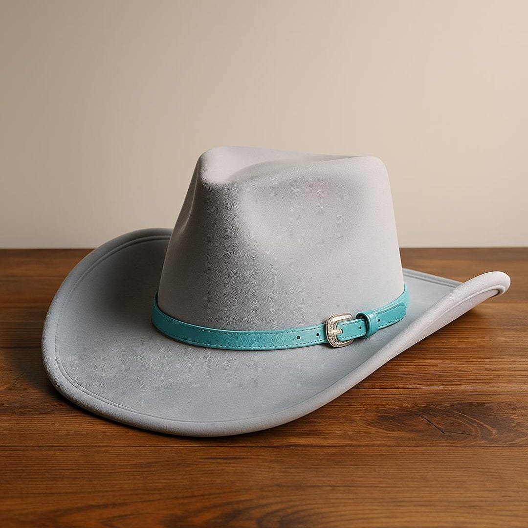 Suede Cowboy Hat – Western Style Felt Fedora With Turquoise Band - Etsy