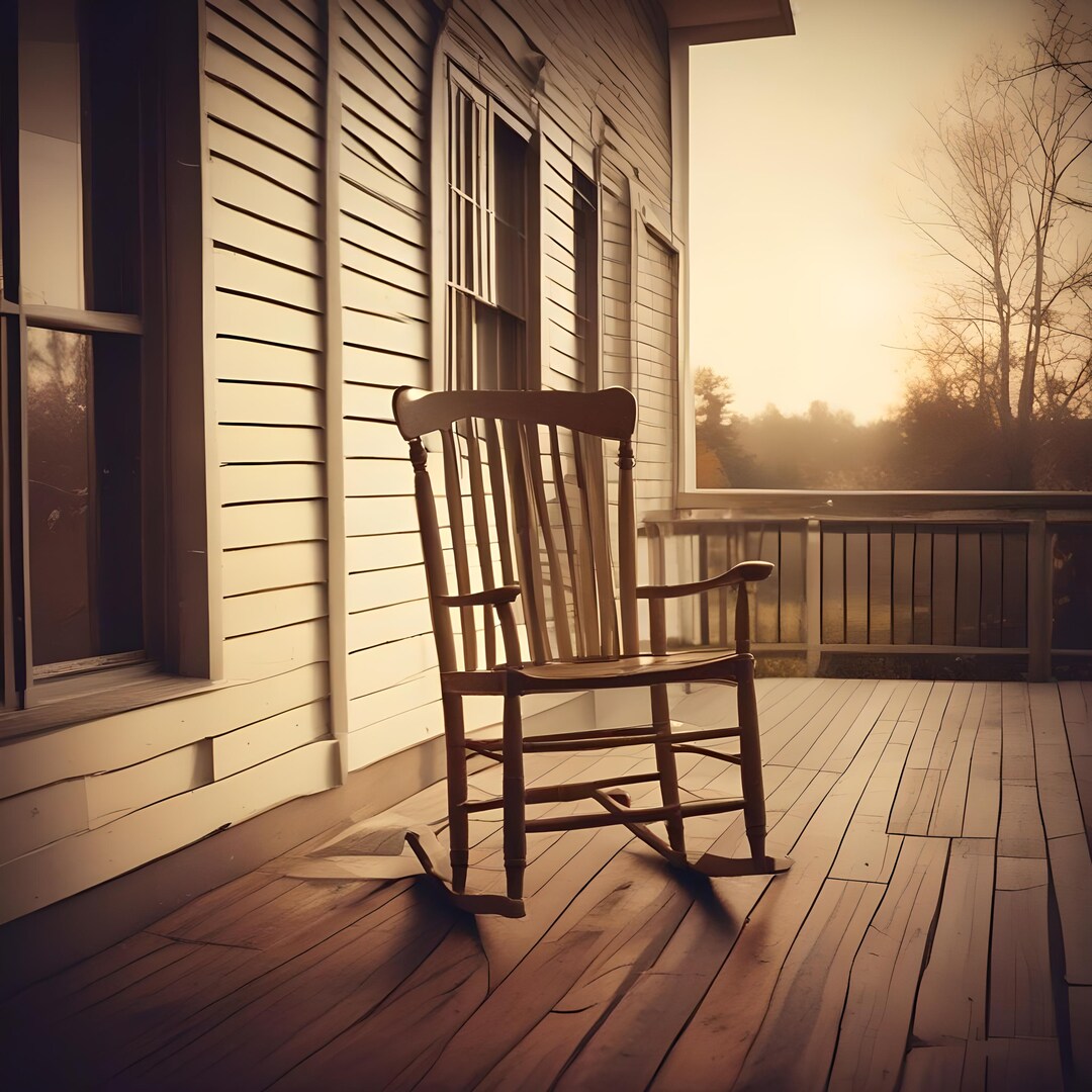Vintage Rocking Chair Photo, Rustic Porch Wall Art, Moody Sepia Home ...