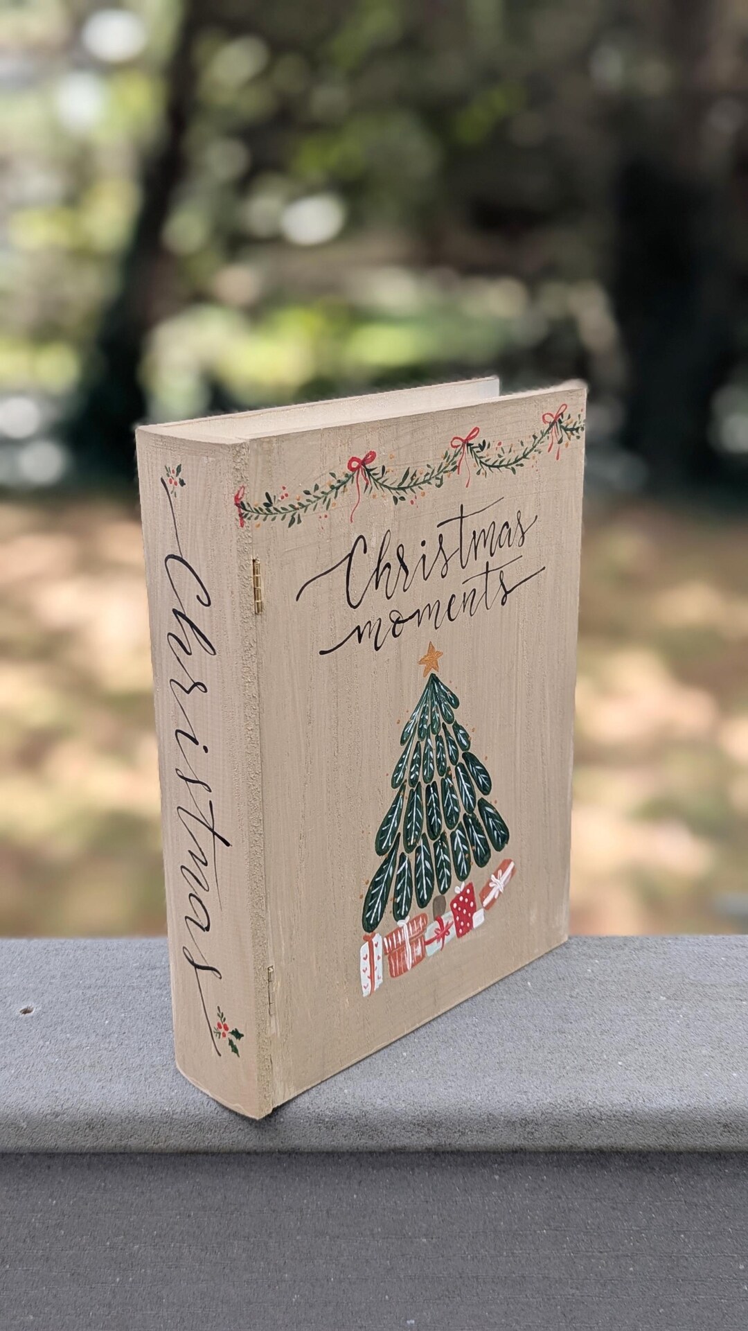 Hand-painted Christmas Wood Box: Book Shaped Keepsake Storage - Etsy