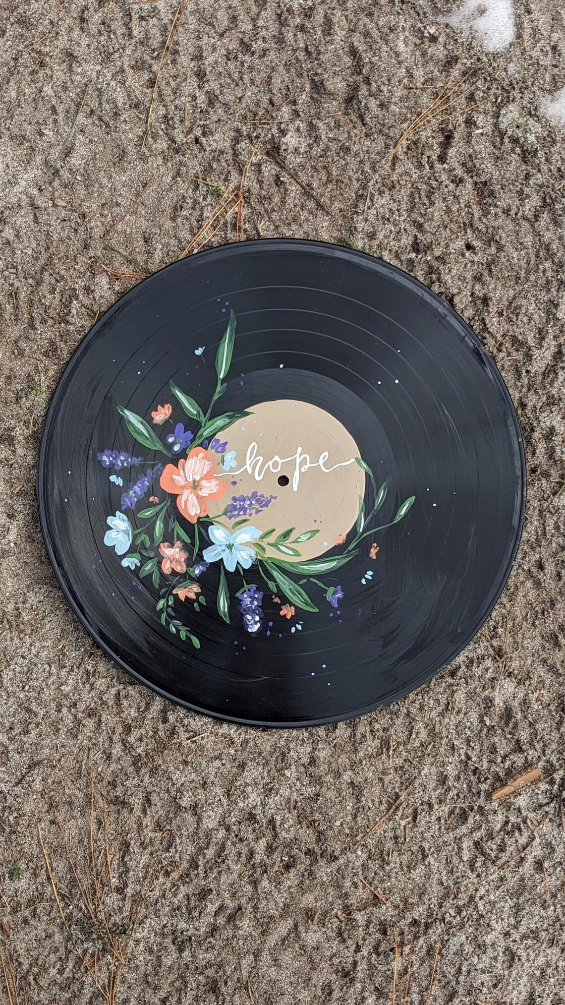 12 Inch Record, Hand Painted Floral Vinyl Art, Hope Wall Art, Unique ...