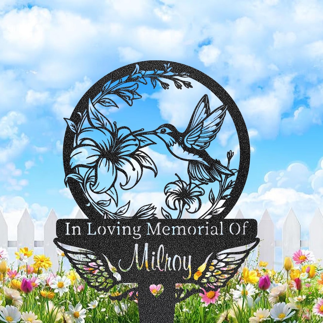 Personalized Hummingbird Memorial Garden Stake, Custom Metal Grave ...