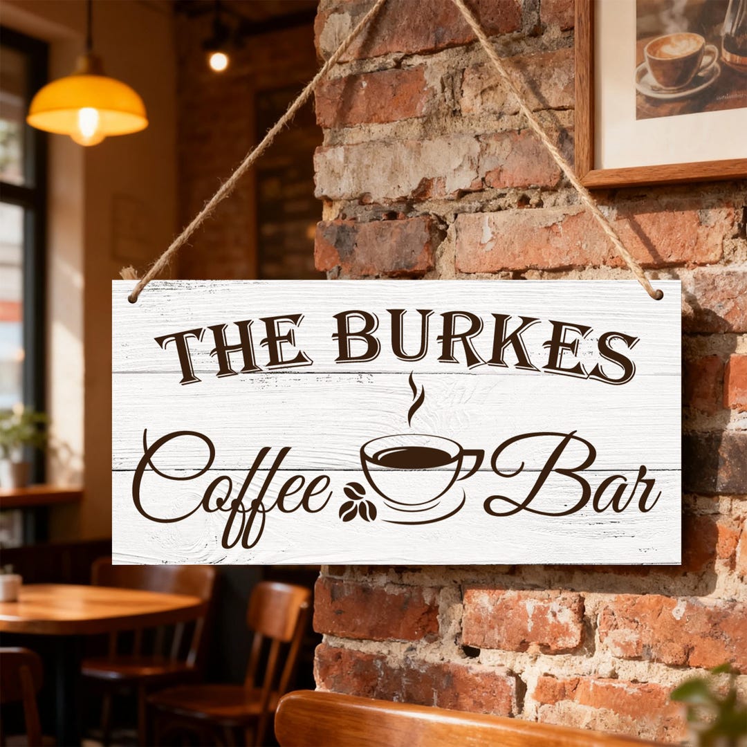 Personalized Coffee Bar Sign, Custom Coffee Corner Decor, Hanging Wood ...
