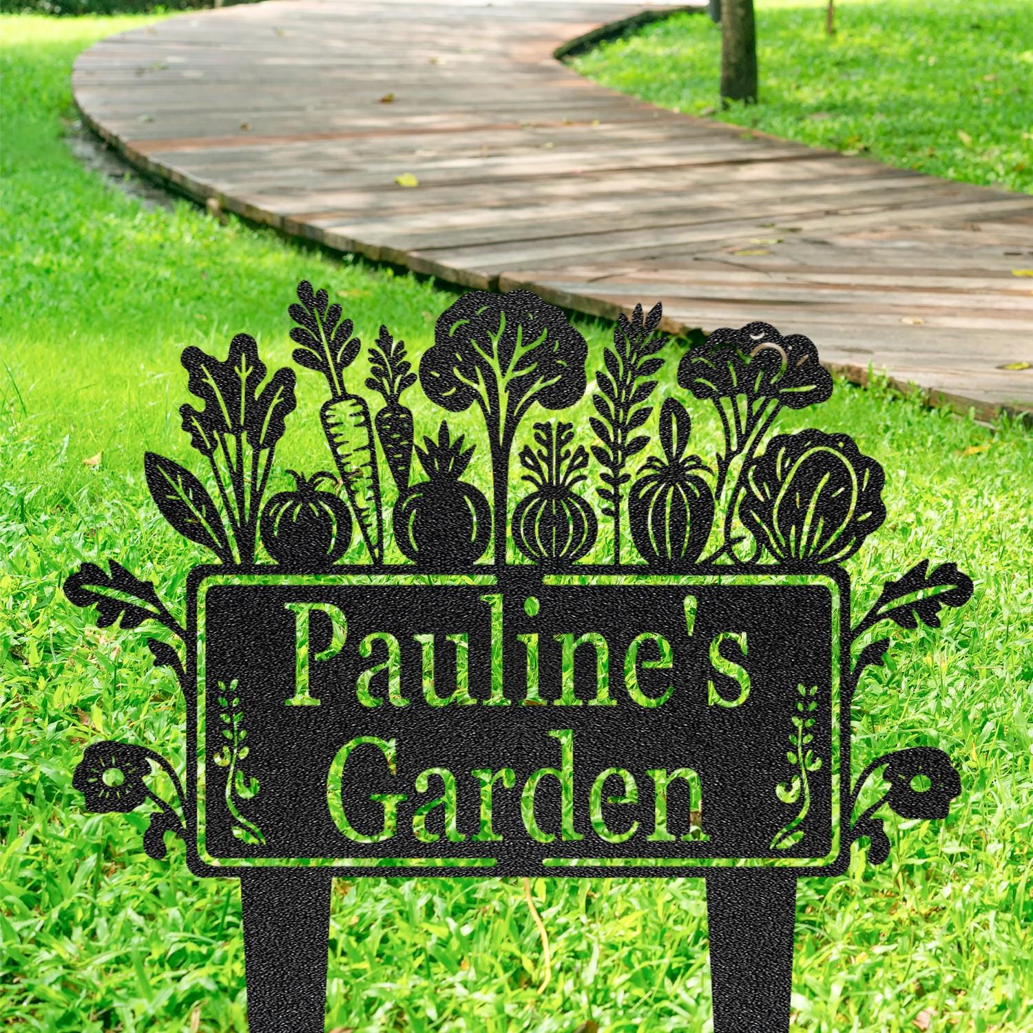 Personalized Vegetable Garden Name Sign, Custom Metal Garden Stake ...