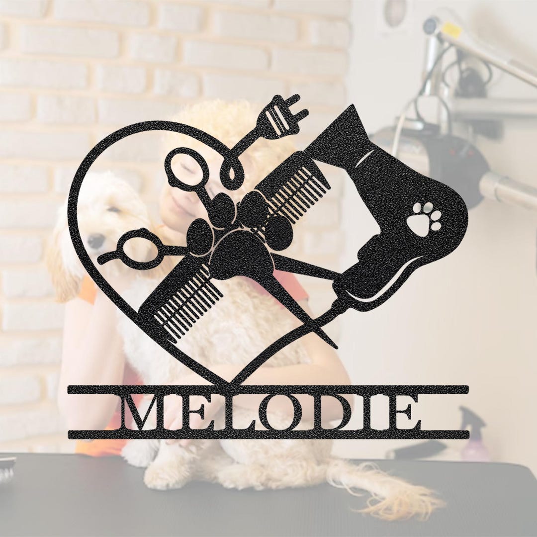 Personalized Dog Grooming Wall Art, Custom Metal Groomer Name Sign, Dog ...