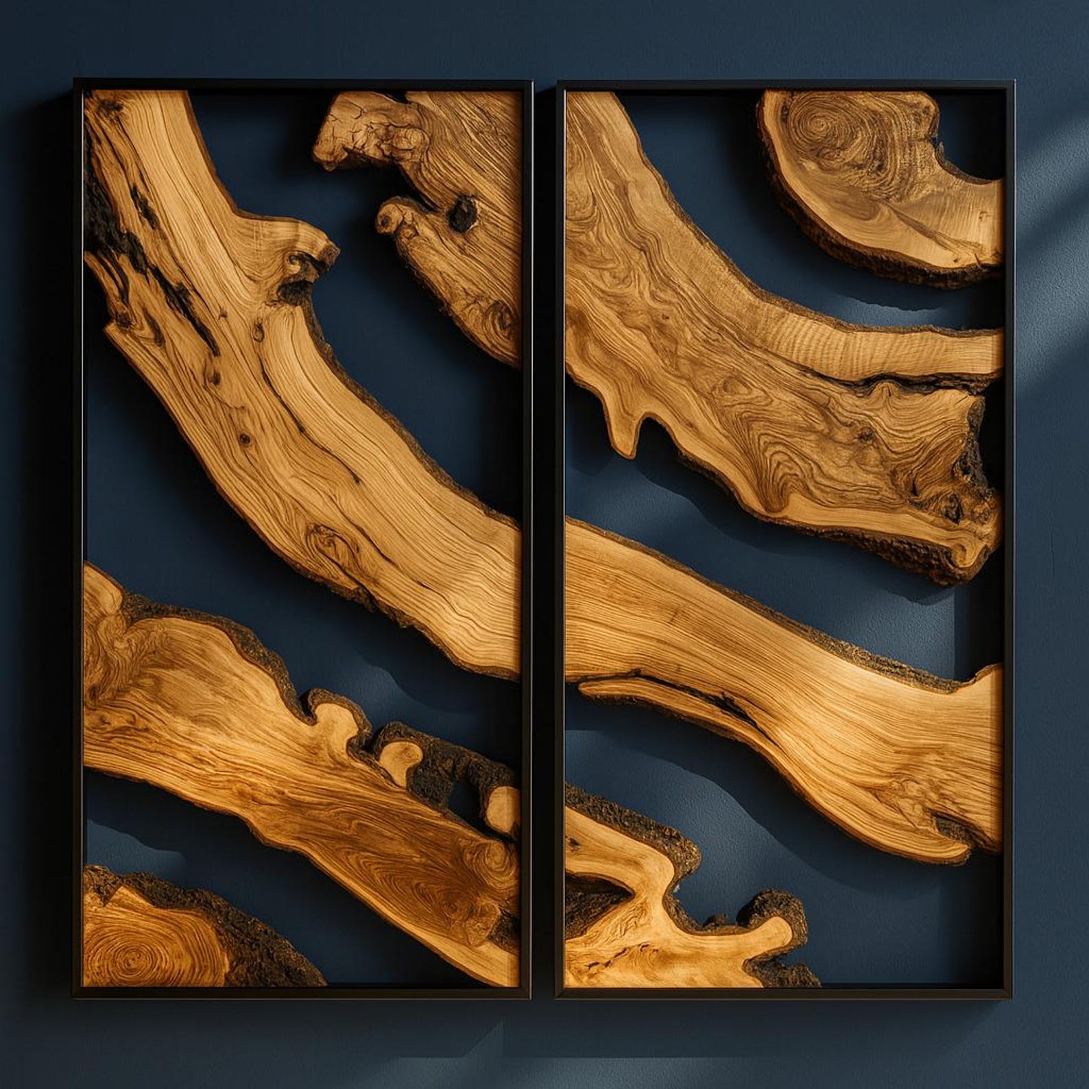 Set of Two Natural Wood Wall Art Panels With Live Edge Design, Rustic ...