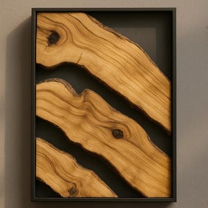 Handmade Natural Wood Wall Art With Live Edge Design in Black Frame ...