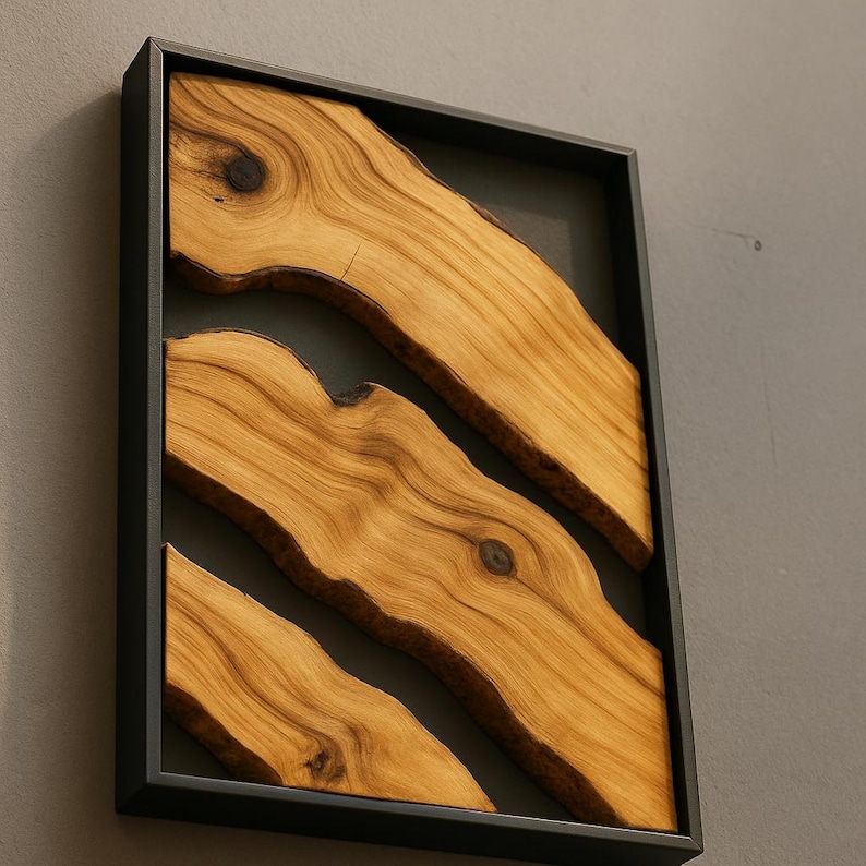 Handmade Natural Wood Wall Art With Live Edge Design in Black Frame ...