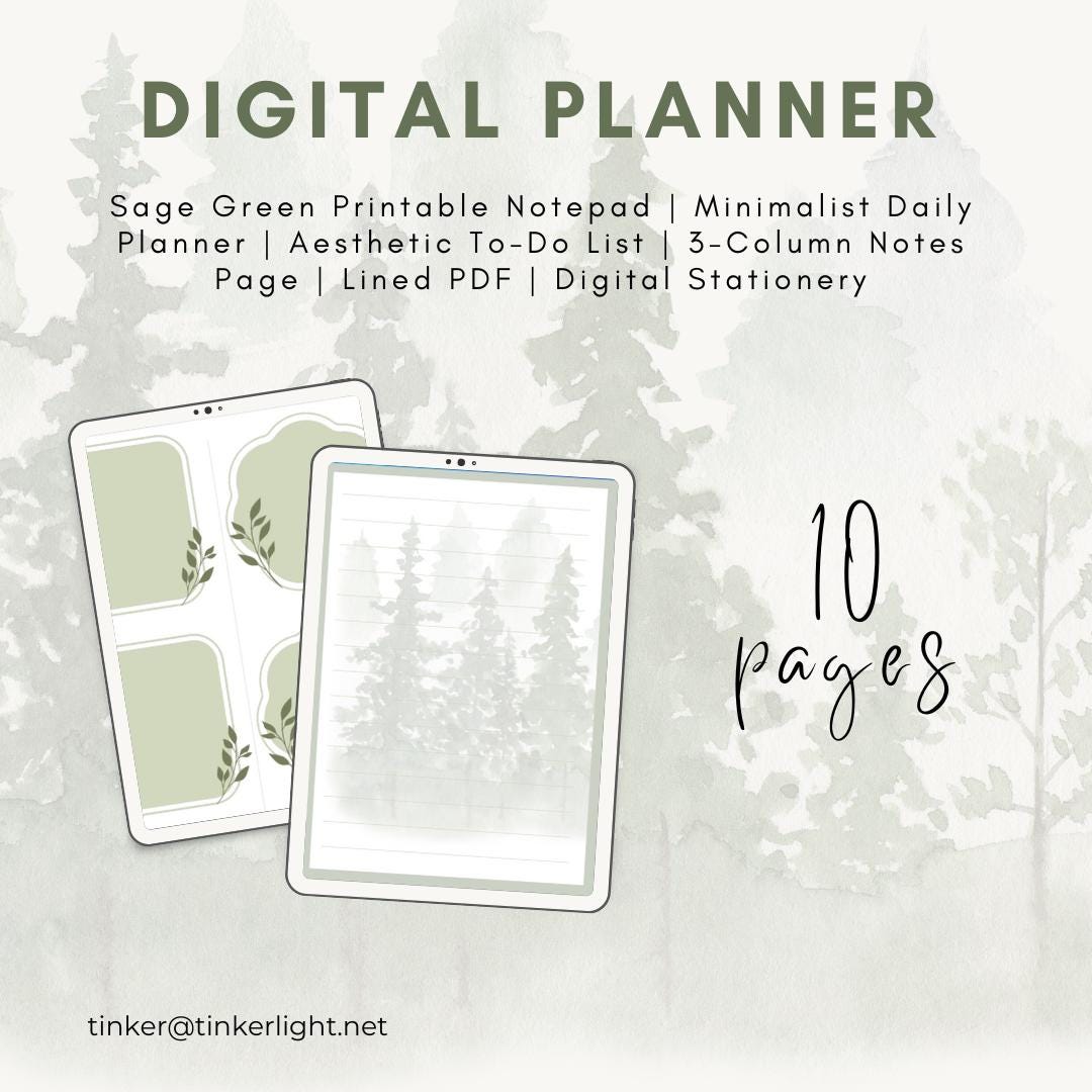Sage Green Printable Notepad | Minimalist Daily Planner | Aesthetic To ...