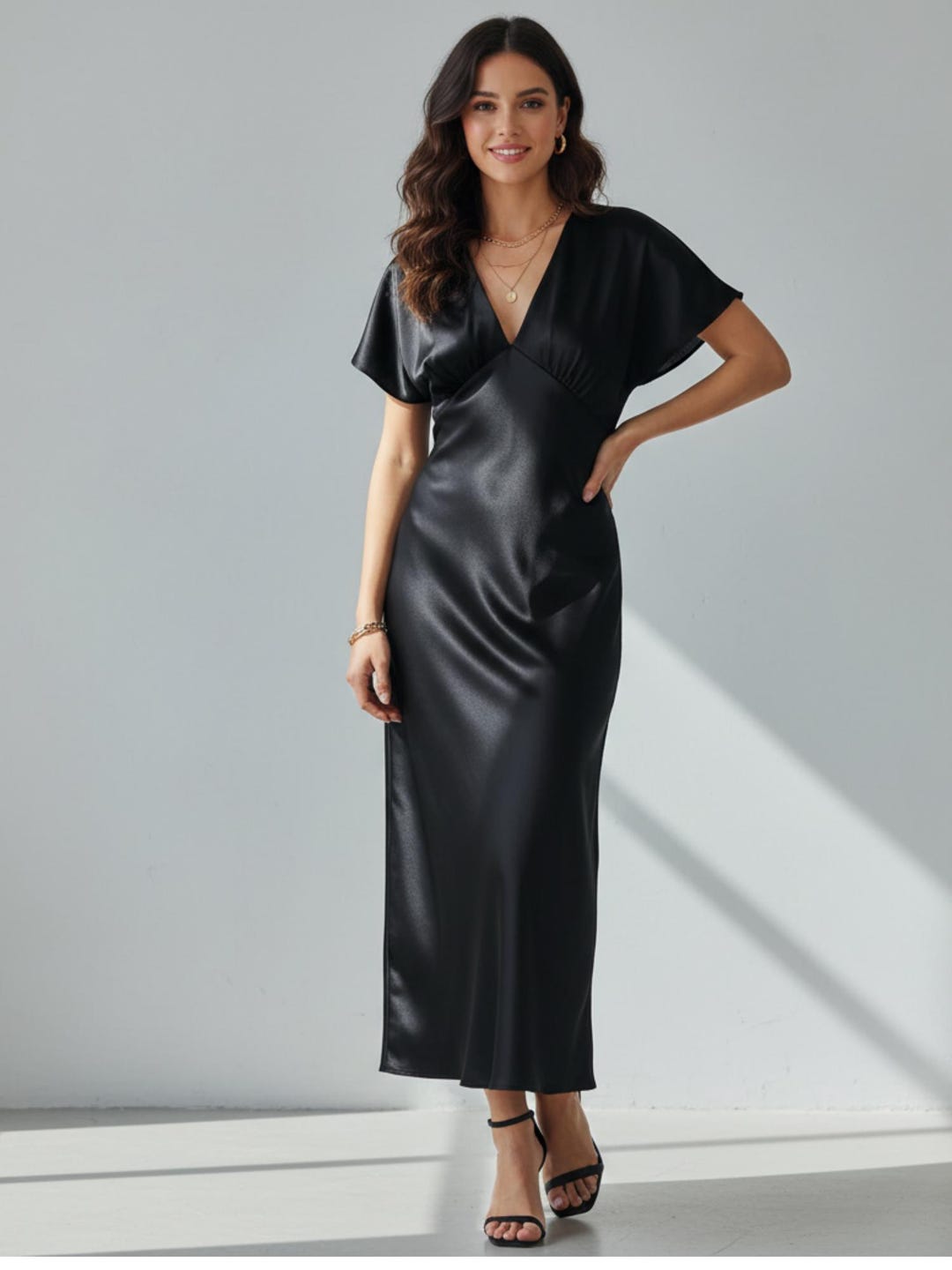 Elegant Satin Midi Dress for Women | Handmade Chic Evening Dress ...