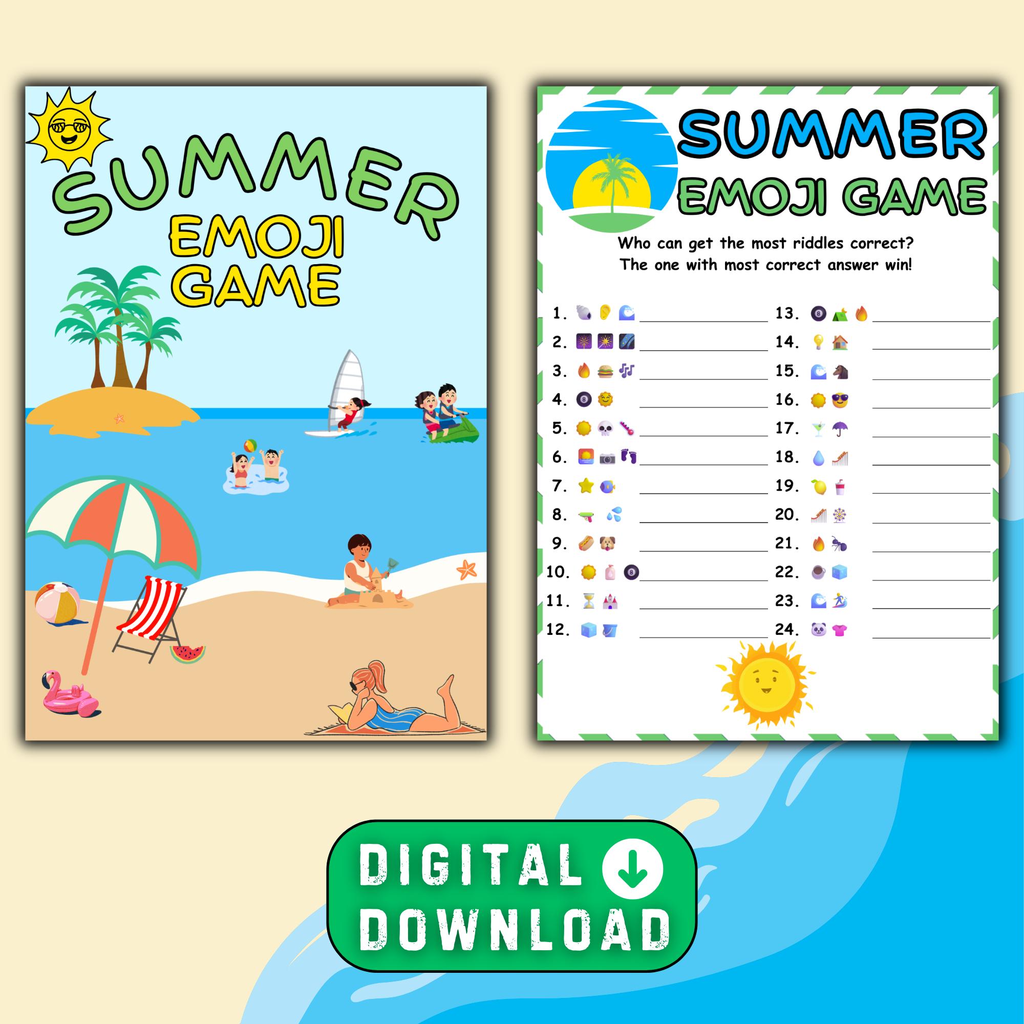 Printable Summer Emoji Pictionary, Party Games, Emoji Trivia, Summer ...