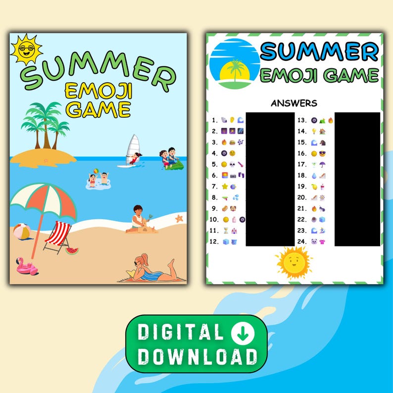 Printable Summer Emoji Pictionary, Party Games, Emoji Trivia, Summer ...