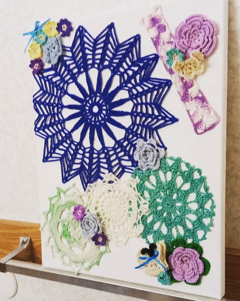 Blue Themed Wall Decor, Crocheted Lace on Canvas. 11x17 - Etsy