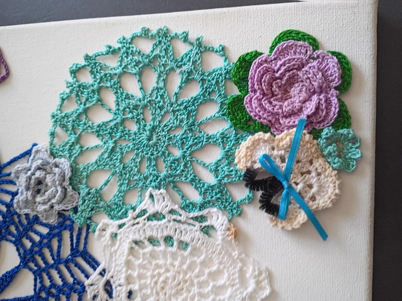 Blue Themed Wall Decor, Crocheted Lace on Canvas. 11x17 - Etsy
