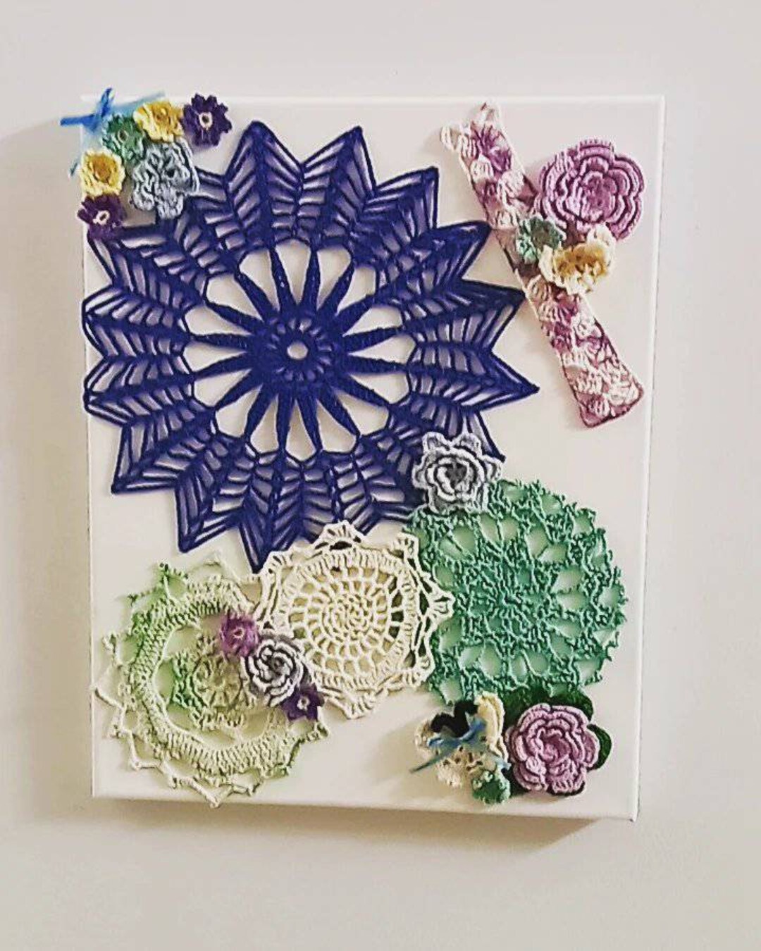 Blue Themed Wall Decor, Crocheted Lace on Canvas. 11x17 - Etsy
