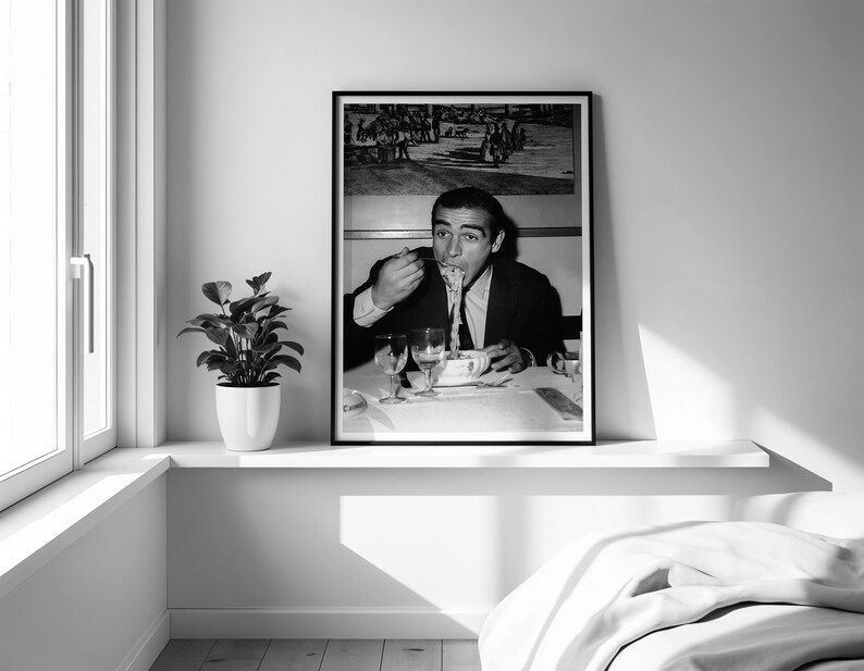 James Bond Eating Spaghetti, Vintage Black and White Photo Print ...
