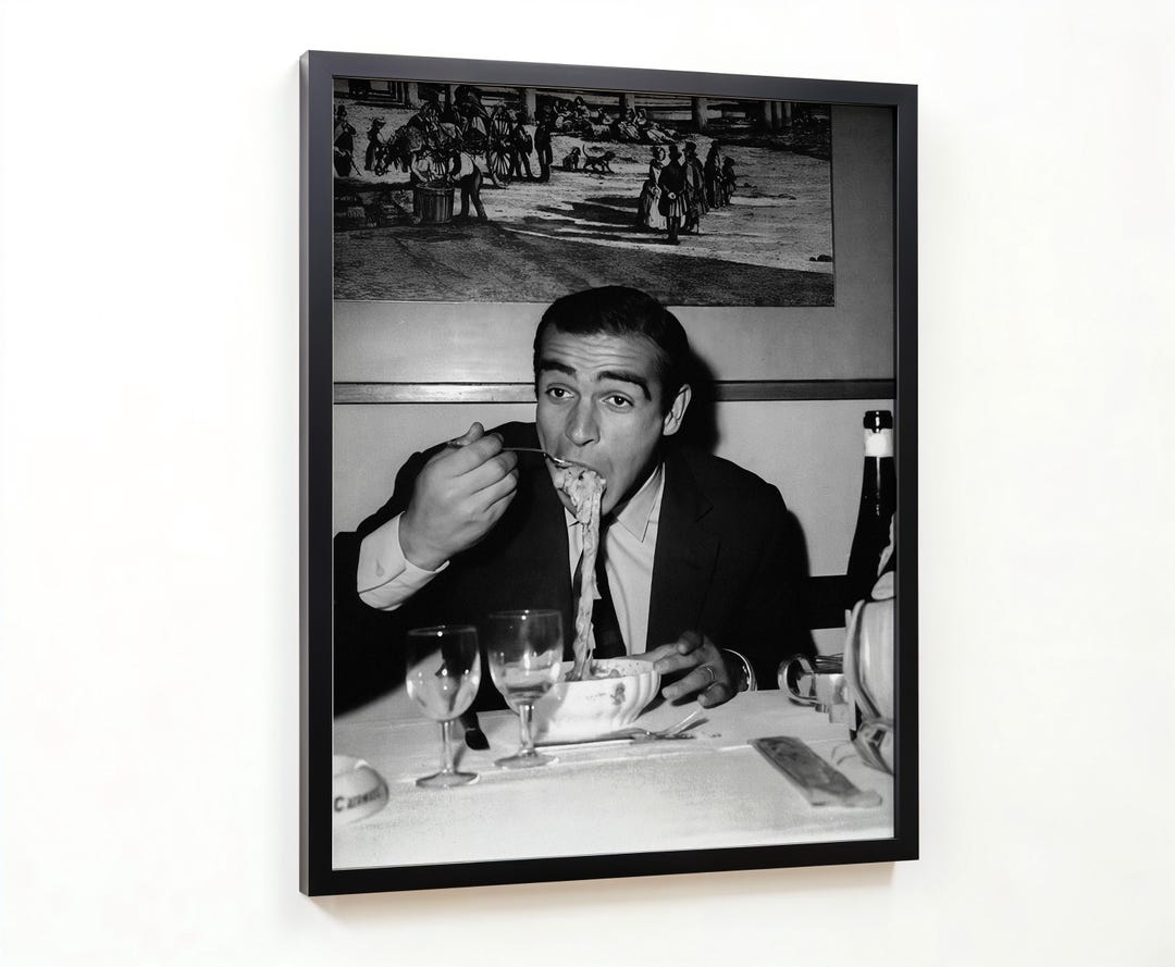 James Bond Eating Spaghetti, Vintage Black and White Photo Print ...