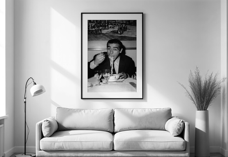 James Bond Eating Spaghetti, Vintage Black and White Photo Print ...