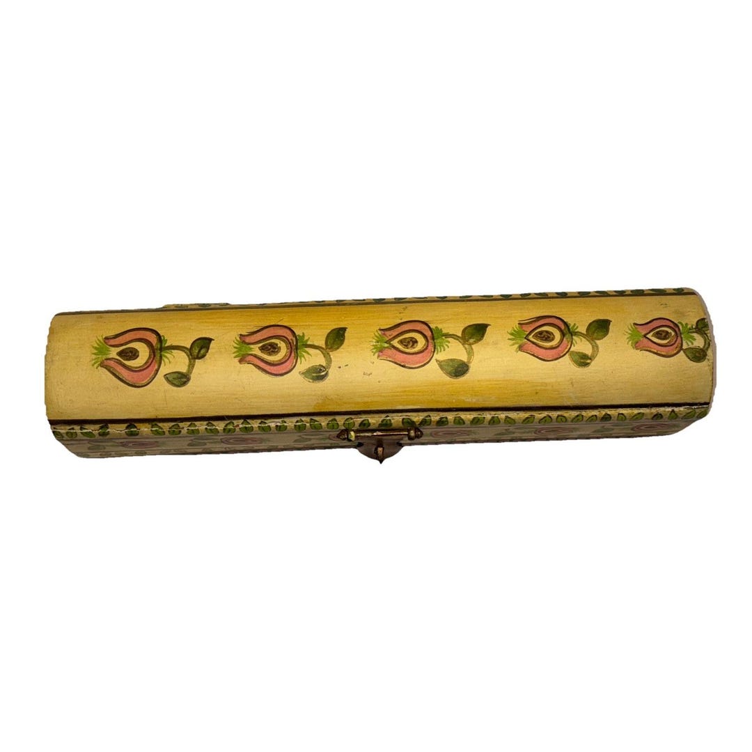 Vintage Hand Painted Wooden Pencil Match Box Brass Hinges FORESIDE ...