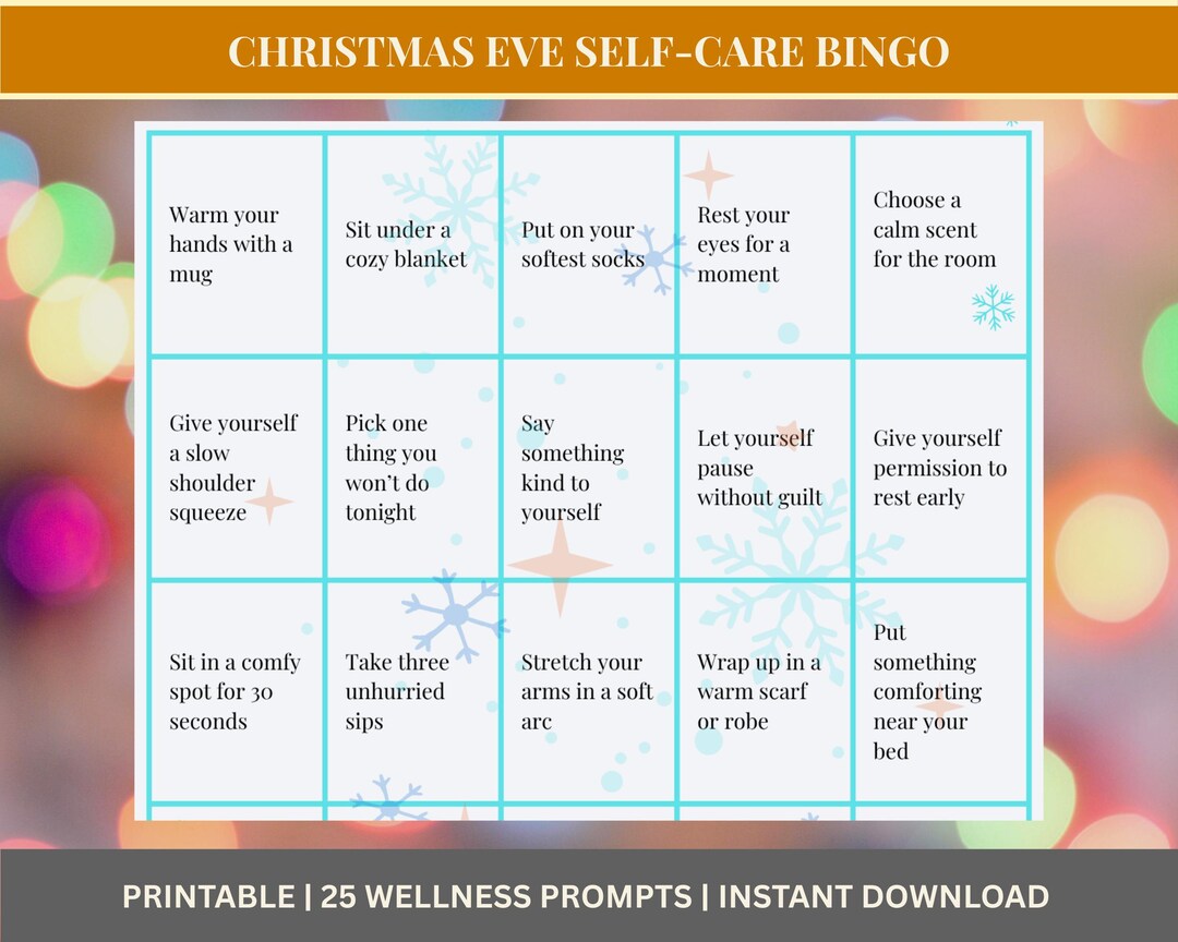 Christmas Evening Self-care Bingo Printable | Cozy Holiday Wind-down ...