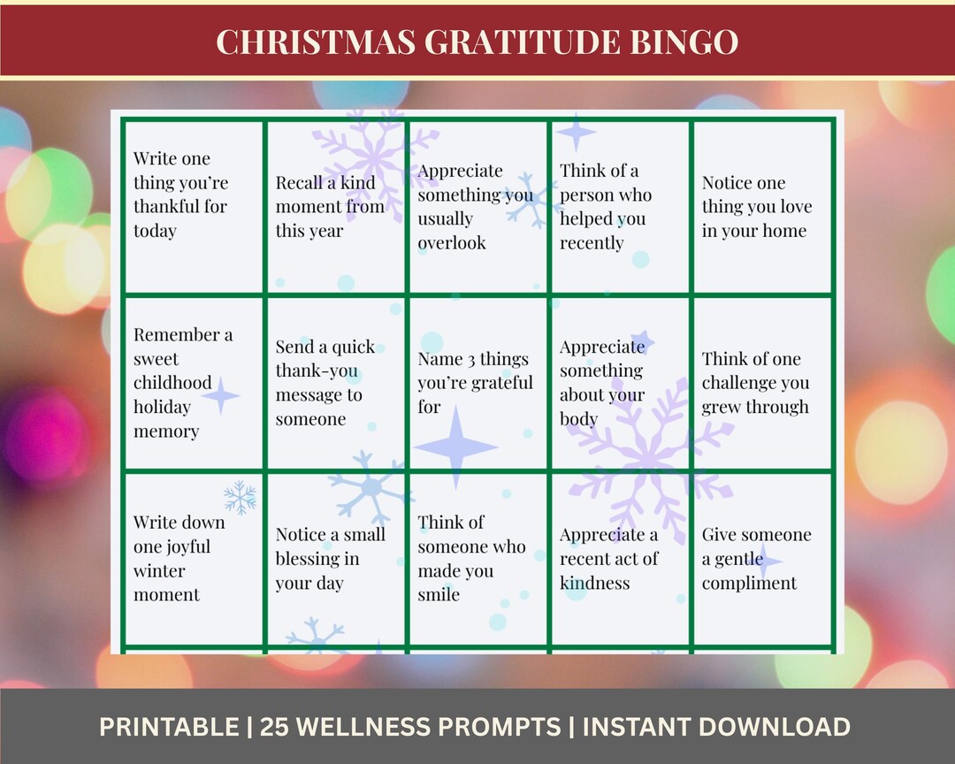 Christmas Gratitude Bingo – Holiday Thankfulness Game, Winter ...
