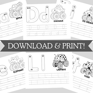 Printable Monster Truck Alphabet Worksheets ABC Tracing Coloring Pages ...