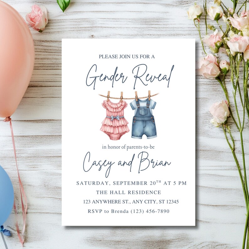 Gender Reveal Invitation Clothesline Gender Reveal Editable Download ...