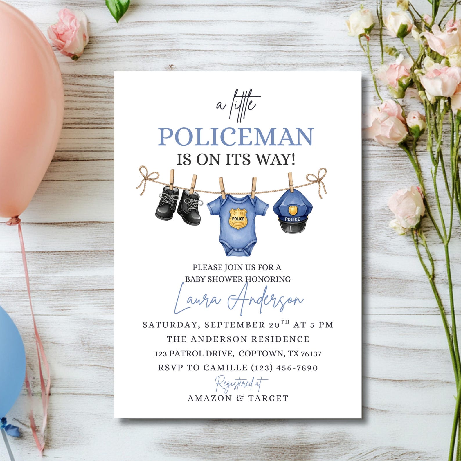 A Little Policeman Baby Shower Invitation Police Car Baby Shower ...