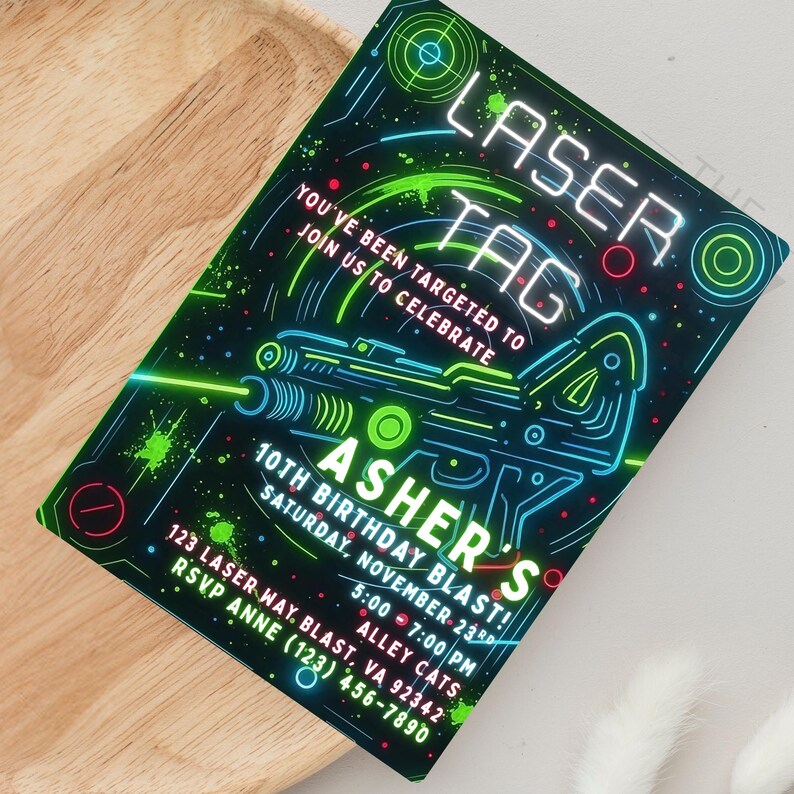 Editable Laser Tag Birthday Invitation Neon Laser Tag Invite Glow Laser ...