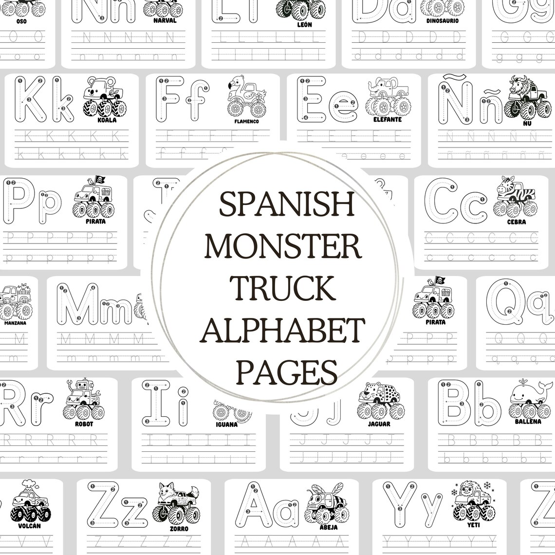 Printable Spanish Monster Truck Alphabet Worksheets ABC Tracing ...