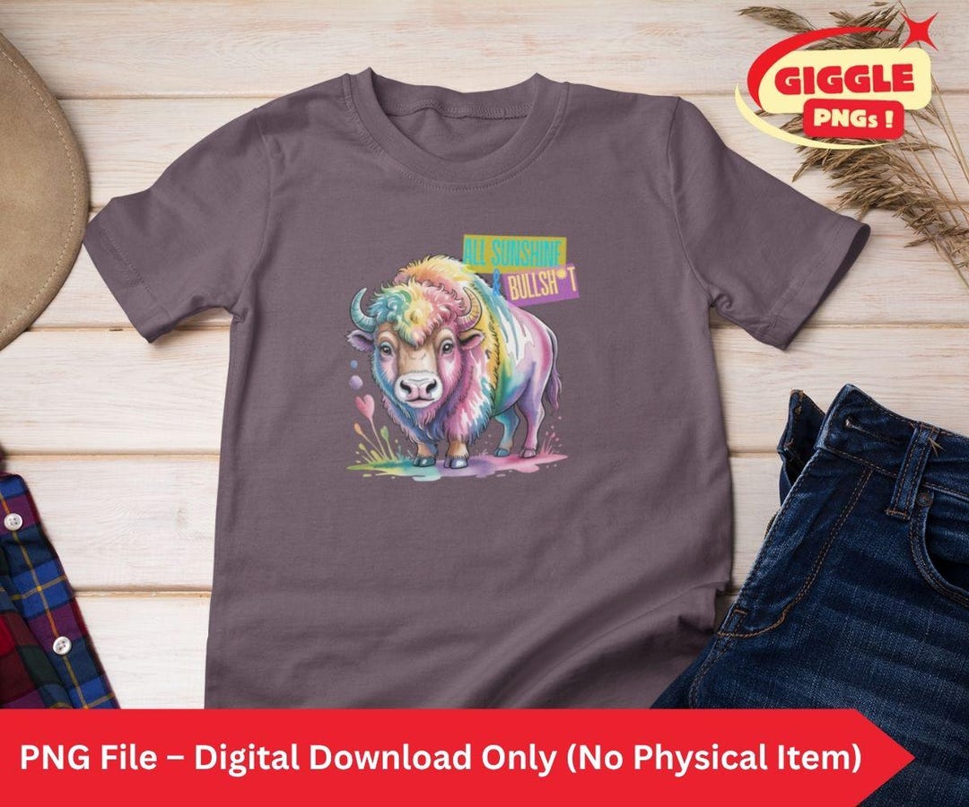 Funny Rainbow Bison PNG, Sassy Sublimation Clipart for T-shirts & Mugs ...