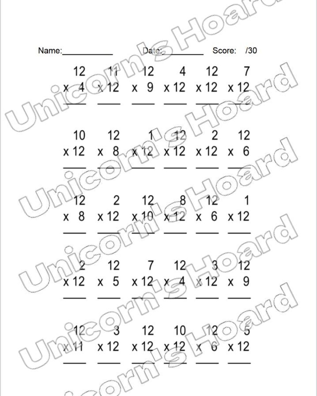 Simple Multiplication Practice: Twelves (30) - Etsy Canada