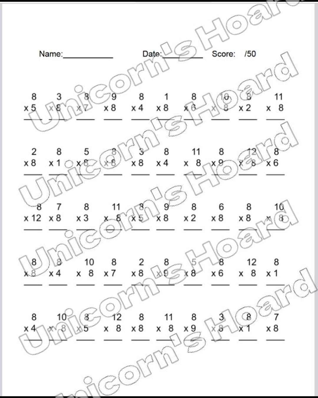 Simple Multiplication Practice: Eights (50) - Etsy