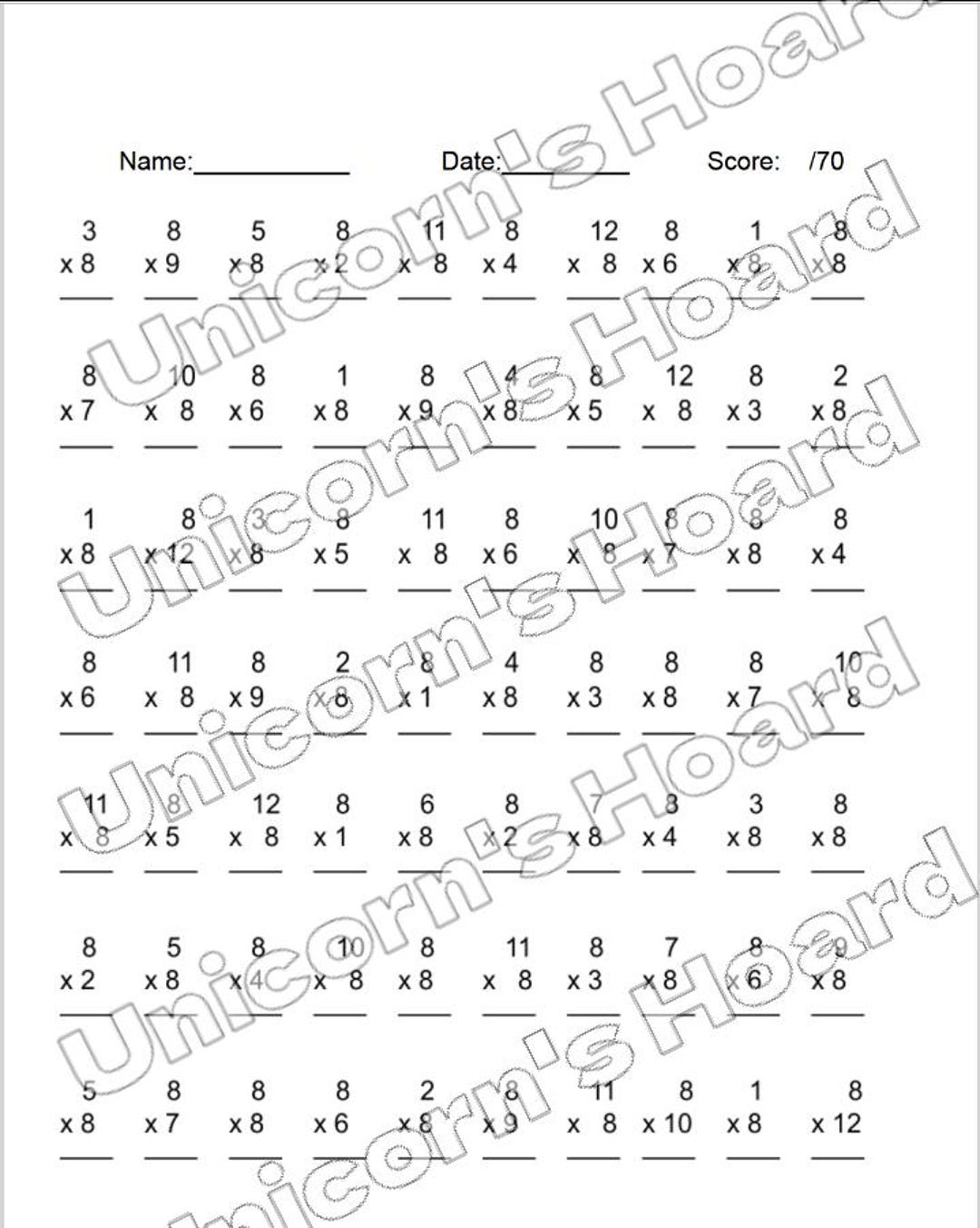 Simple Multiplication Practice: Eights (70) - Etsy