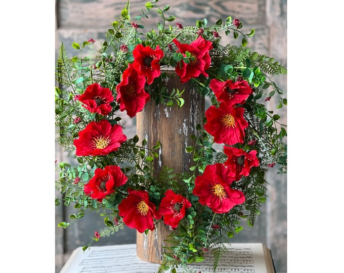 Red Poppies Wreath, Summer Floral Wreath for Front Door, Garden Style ...