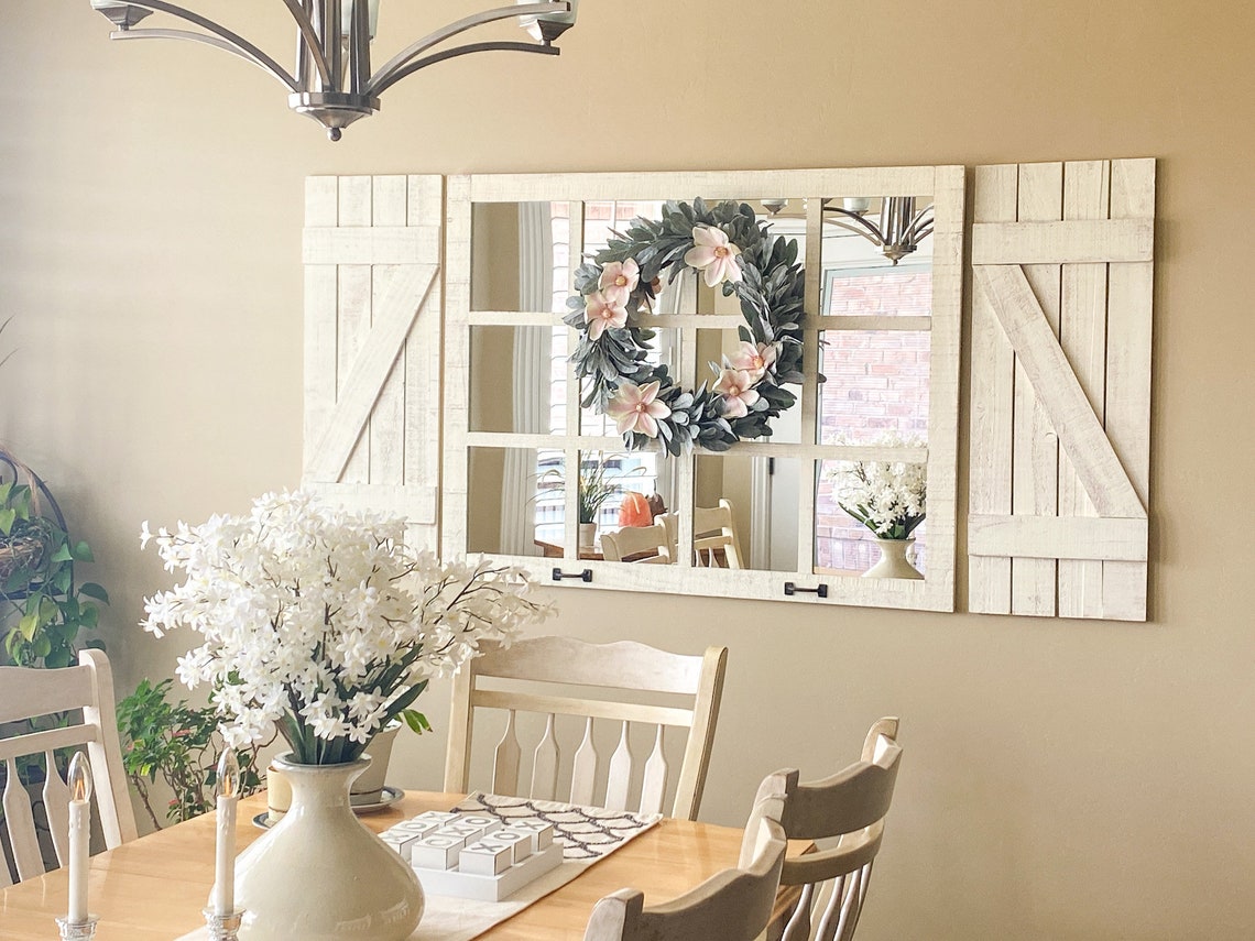 46x 36 Farmhouse Wall Decor Window Mirror Rustic - Etsy