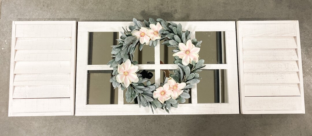 8 Pane Farmhouse Wall Decor Window Mirror, Farmhouse Wreath, Rustic ...