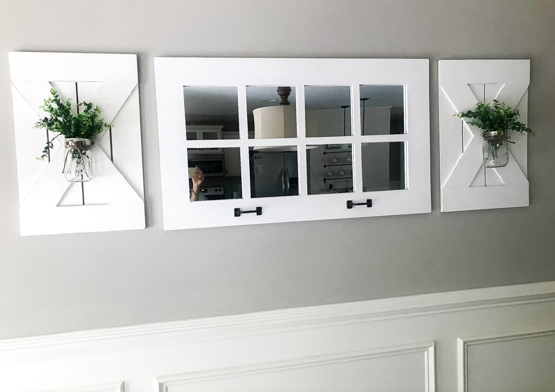 8 Pane Farmhouse Wall Decor Window Mirror - Rustic Window Mirror ...